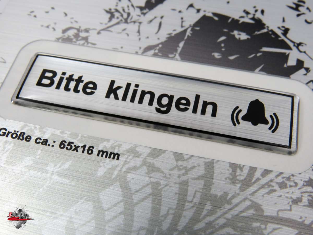 3D Aufkleber Alu Optik Hinweisschild Bitte Klingeln Türschild 65 x 16 ...